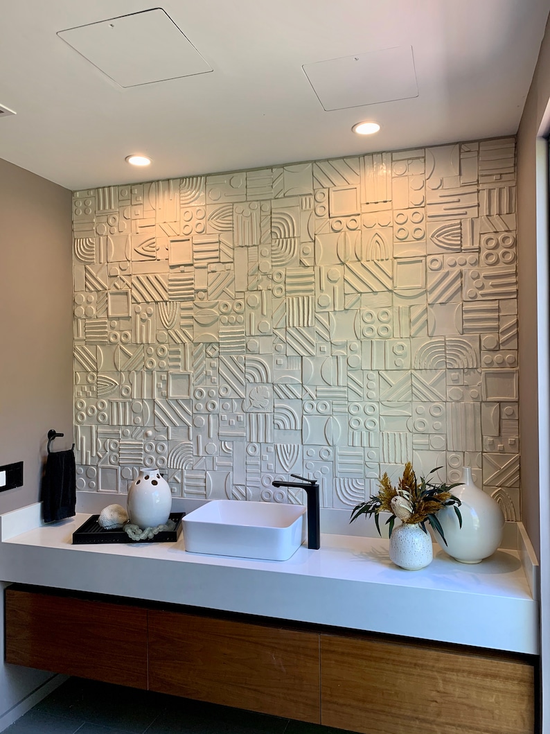 Handmade Ceramic Tile Backsplash (mid-century, Modern, Abstract Shapes ...