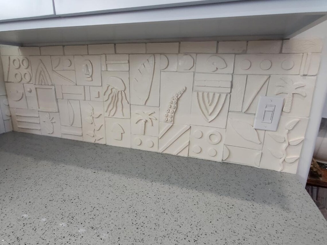 Handmade Ceramic Tile Backsplash and Fireplace (tropical, Sea Life ...