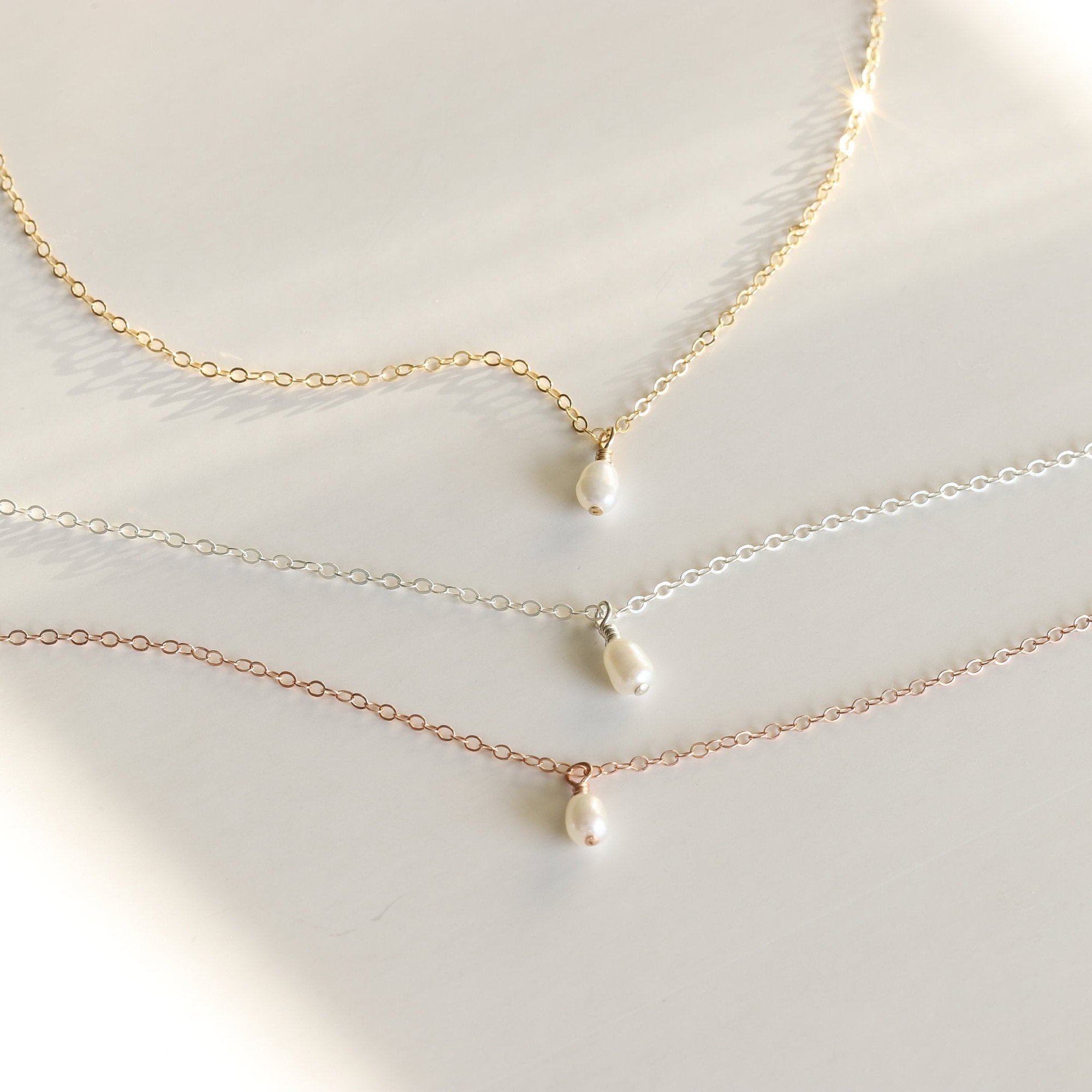 Tiny Oval Pearl Drop Necklace for Women Dainty Pearl Necklace - Etsy