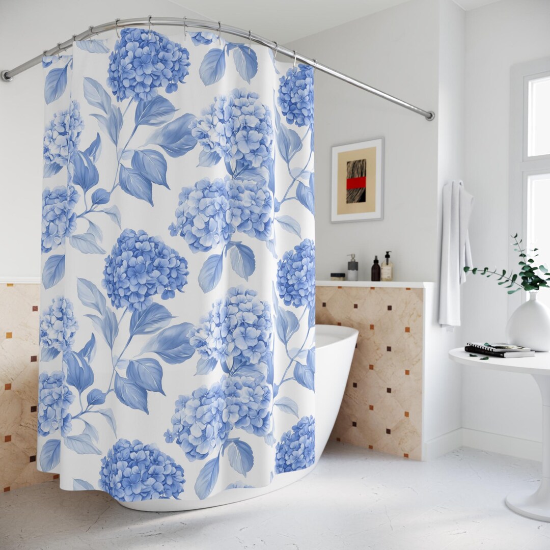 Botanical Hydrangea Shower Curtain: Elegant Floral Bathroom Decor - Etsy