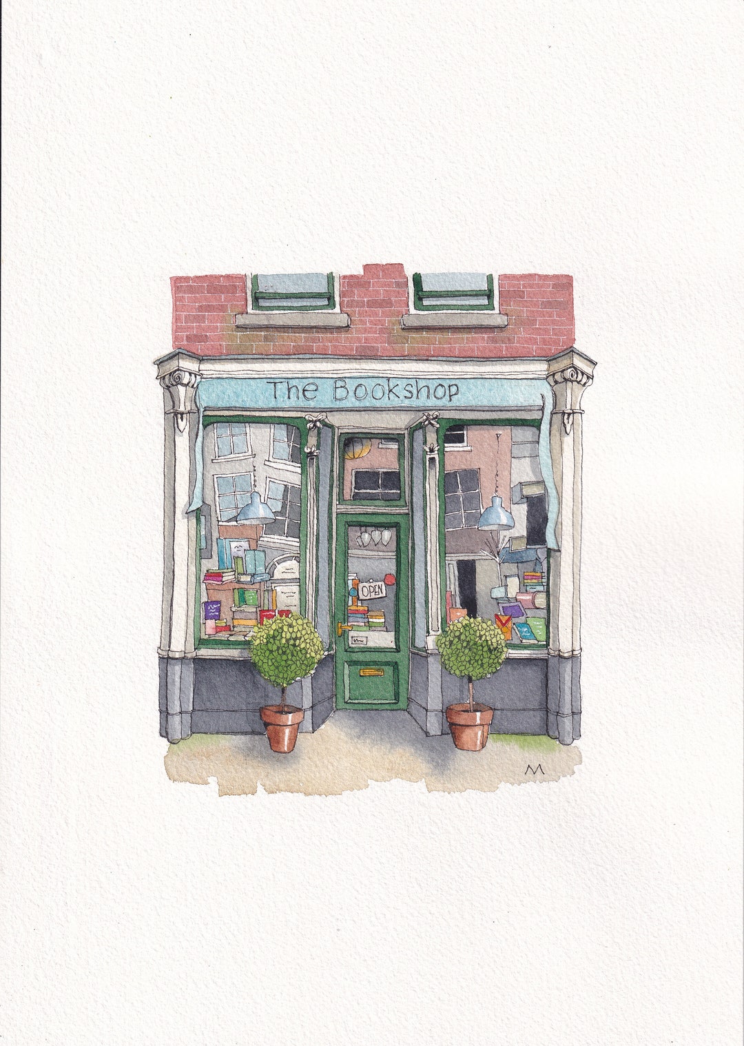 The Bookshop, Watercolor Painting Illustration by Dutch Illustrator ...
