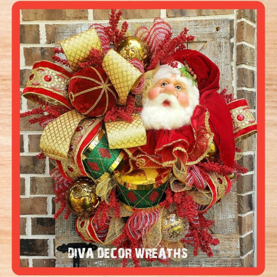 Glam Holiday Santa Wreath for Front Door Christmas Decor - Etsy