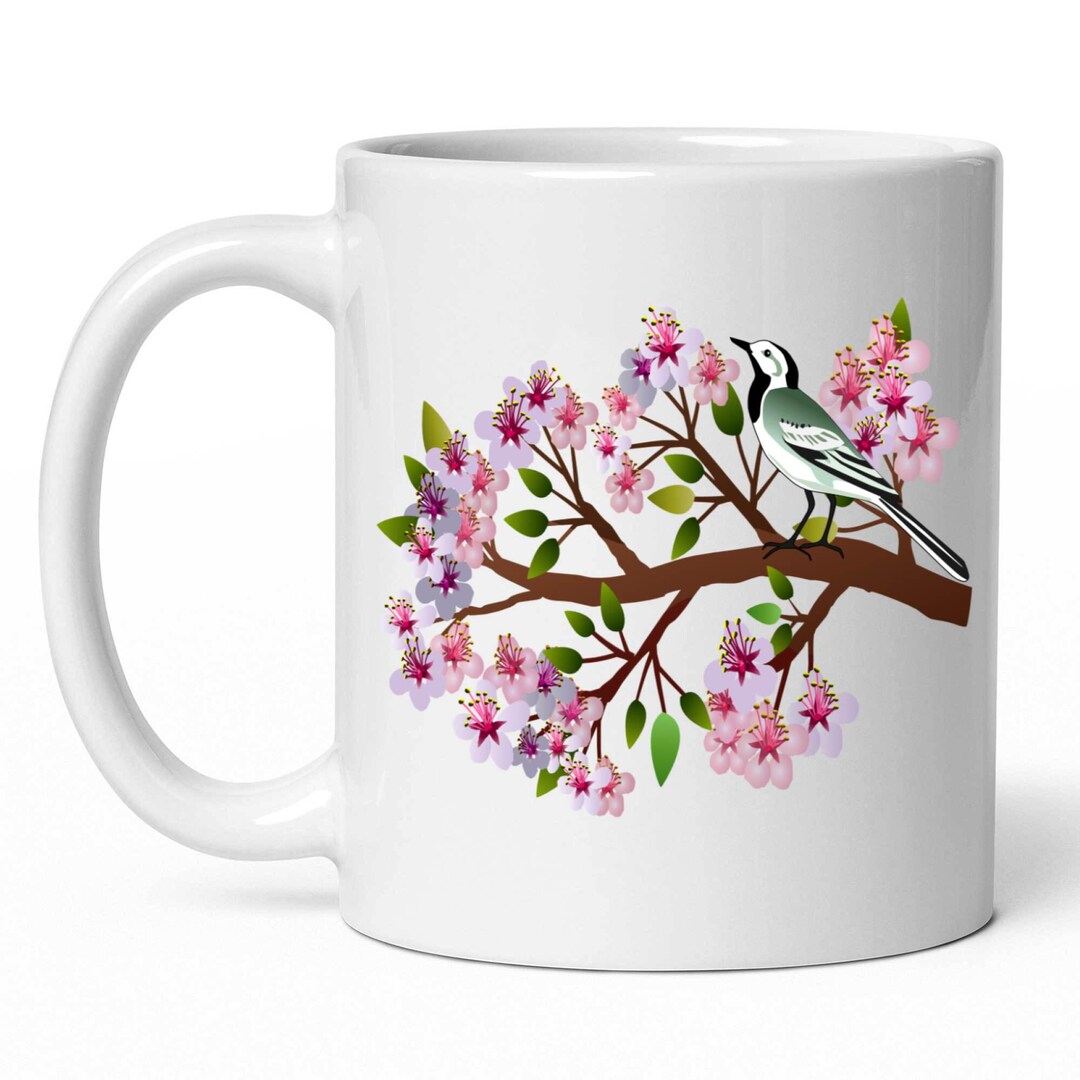 Beautiful Bird on Cherry Blossom Tree Mug Coffee Tea Cup (11 or 15oz ...