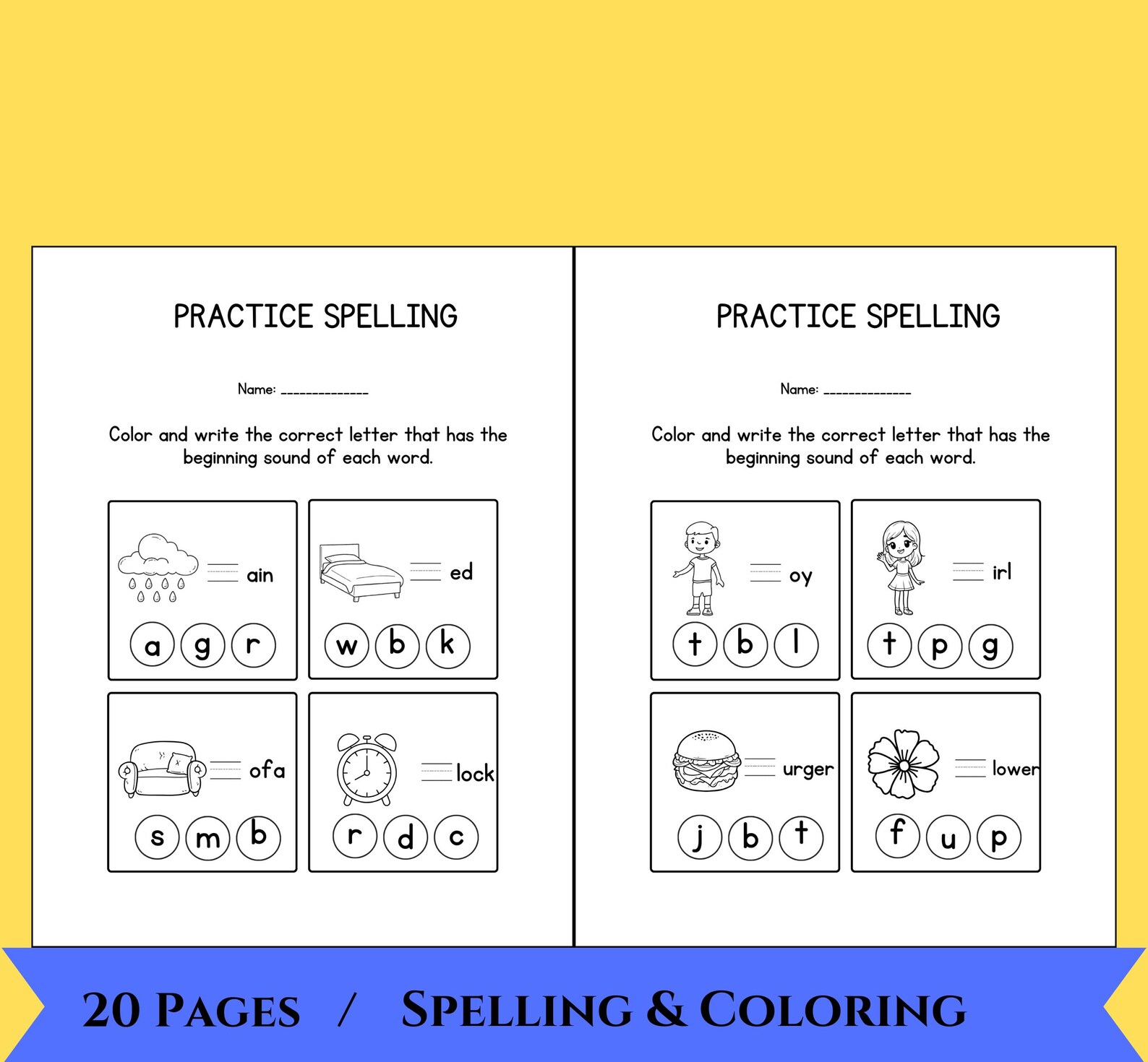 Kids Spelling Activity: Shape Coloring Pages (PDF Printable) - Etsy