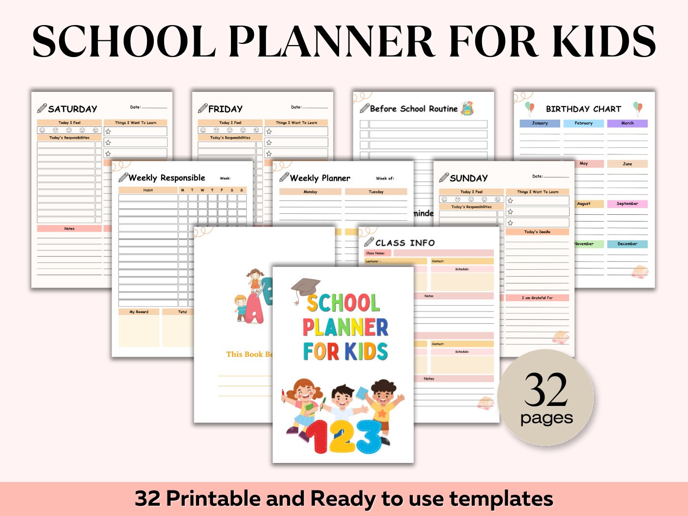 School Planner for Kids, Adhd Study Planner for Kids, School Calendar ...