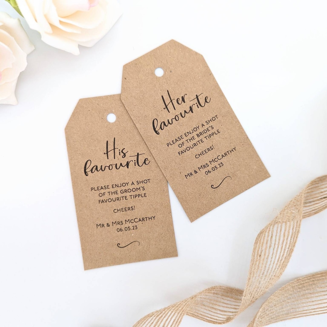20 Bride and Groom Favour Tags, His Favourite, Her Favourite, Bottle or ...