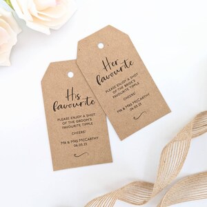 20 Bride and Groom Favour Tags, His Favourite, Her Favourite, Bottle or ...
