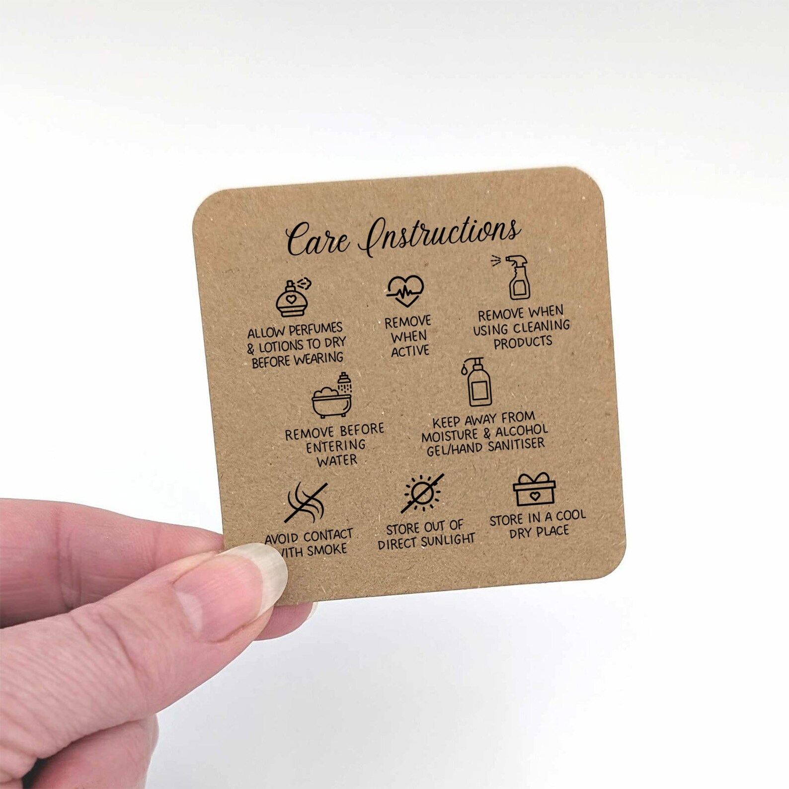 40 Printed Jewellery Care Cards, Square Kraft Card Instructions, Resin ...