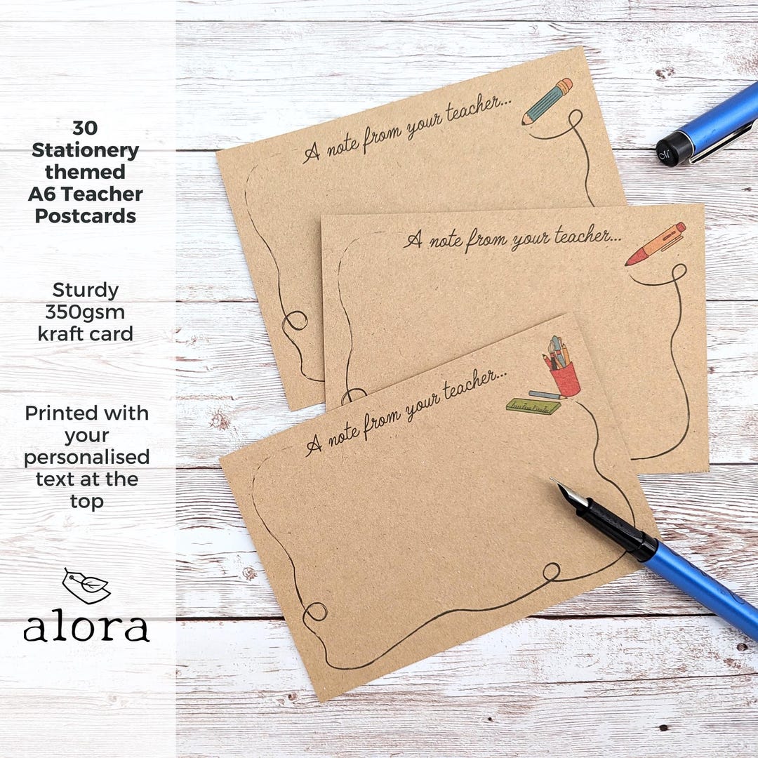 30 Personalised Teacher Postcards, Printed With School Stationery Theme ...