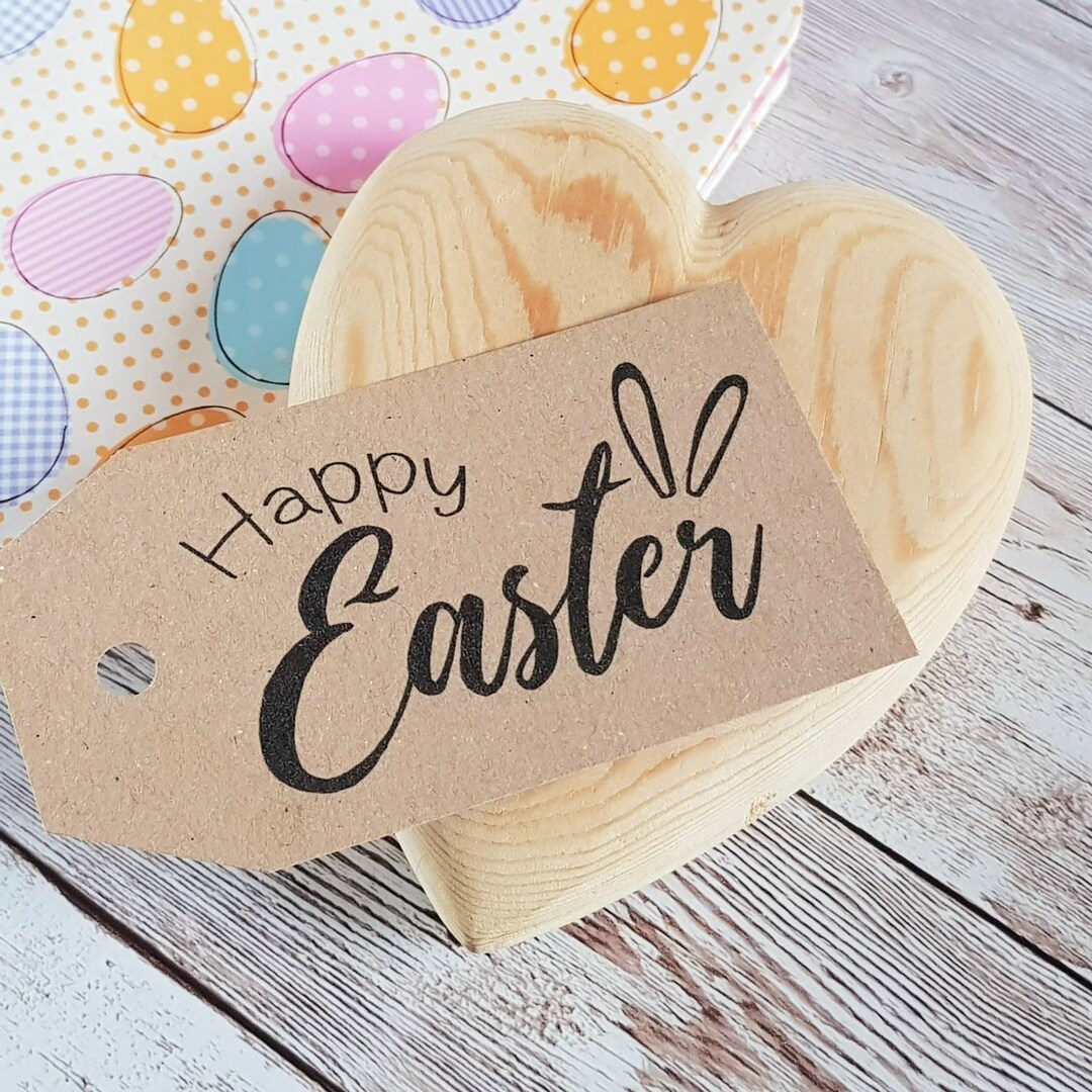 Kraft Easter Gift Tags, Printed for You, Recycled Happy Easter Labels ...