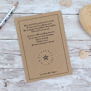 A6 Printed Teacher Poem Cards, End of Year Class Gift, for Handmade ...