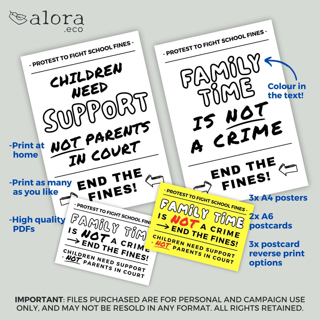 Digital Download Postcards and Posters Bundle for School Fines Protest ...