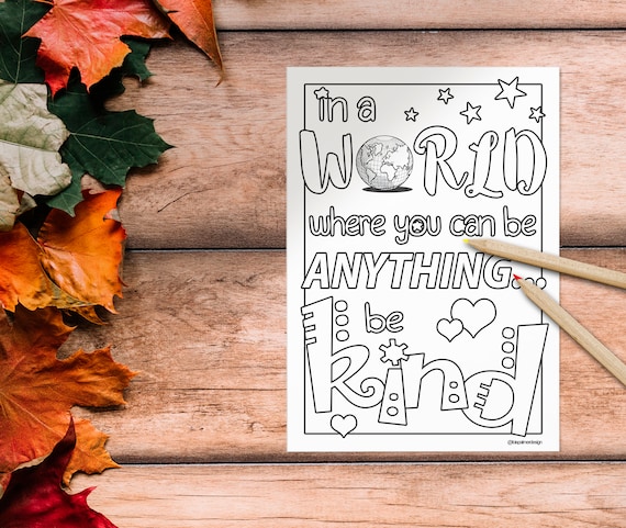 Digital Be Kind Coloring Page PDF Instant Download in a - Etsy