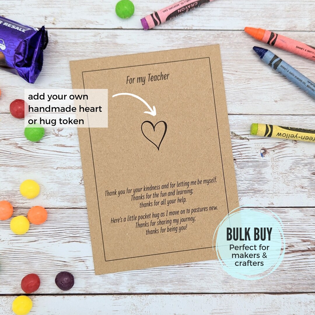 Pocket Hug for Teacher Cards, A6 Thank You Teacher Poem Cards, Attach a ...