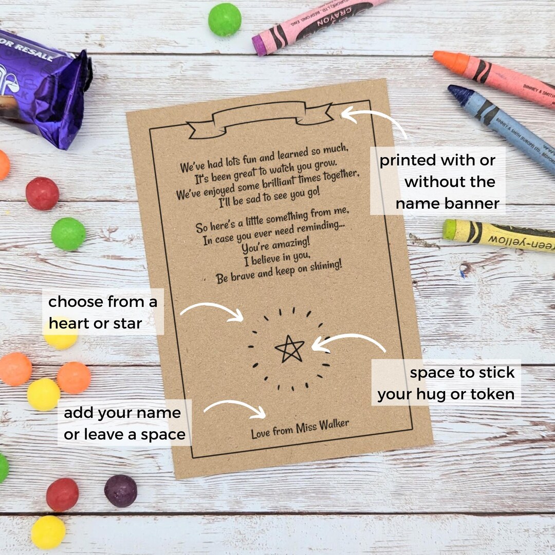 A6 Printed Teacher Poem Cards, End of Year Class Gift, for Handmade ...