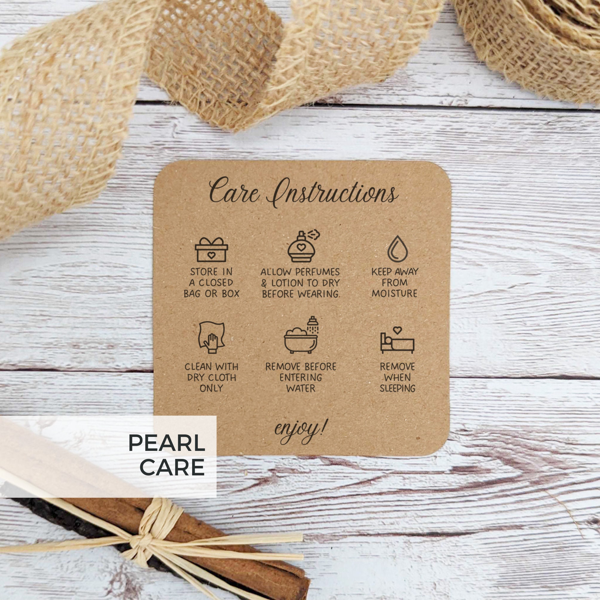 40 Printed Jewellery Care Cards, Square Kraft Card Instructions, Resin ...