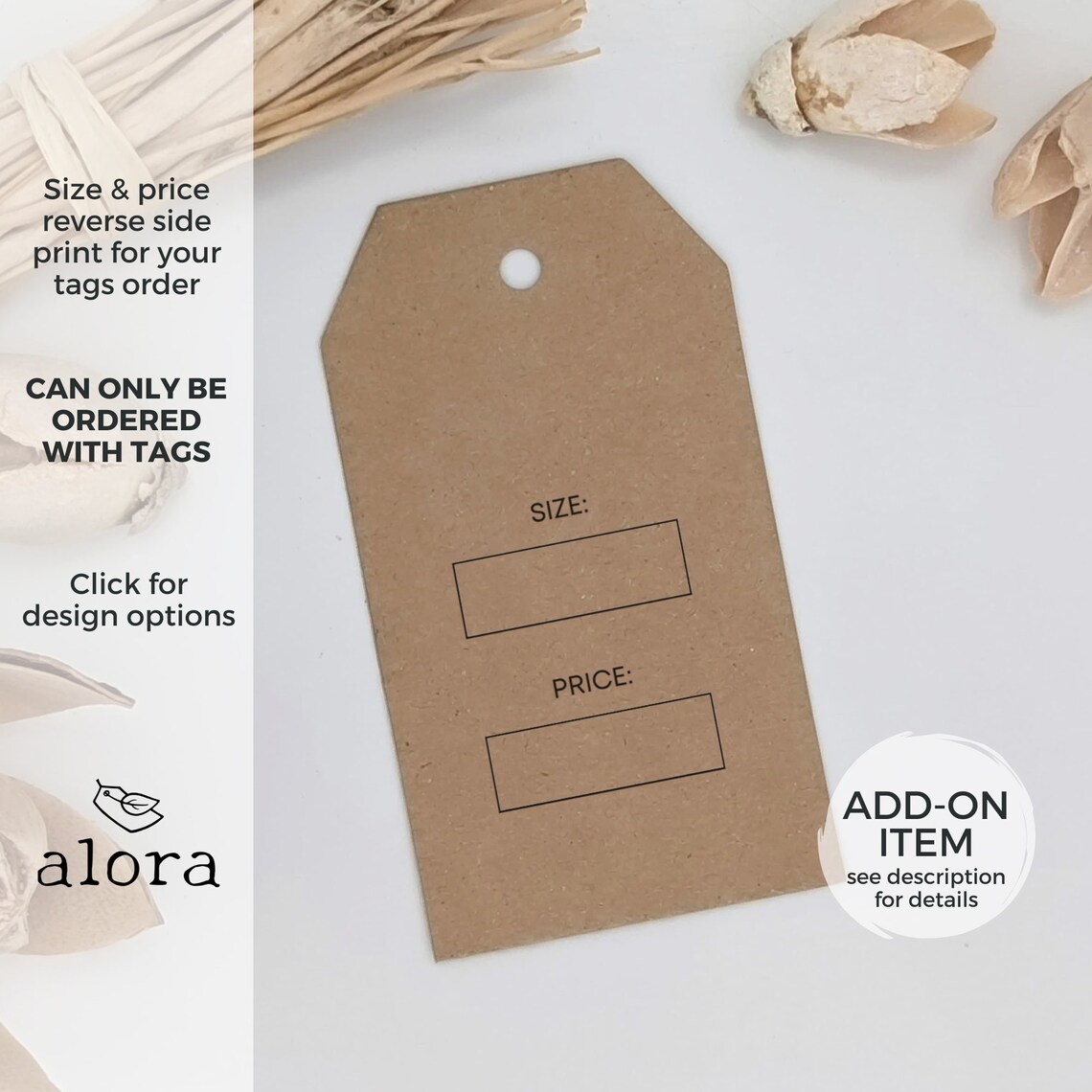 ADD ON ITEM, Size and Price Reverse Side Print for Product Tags From ...