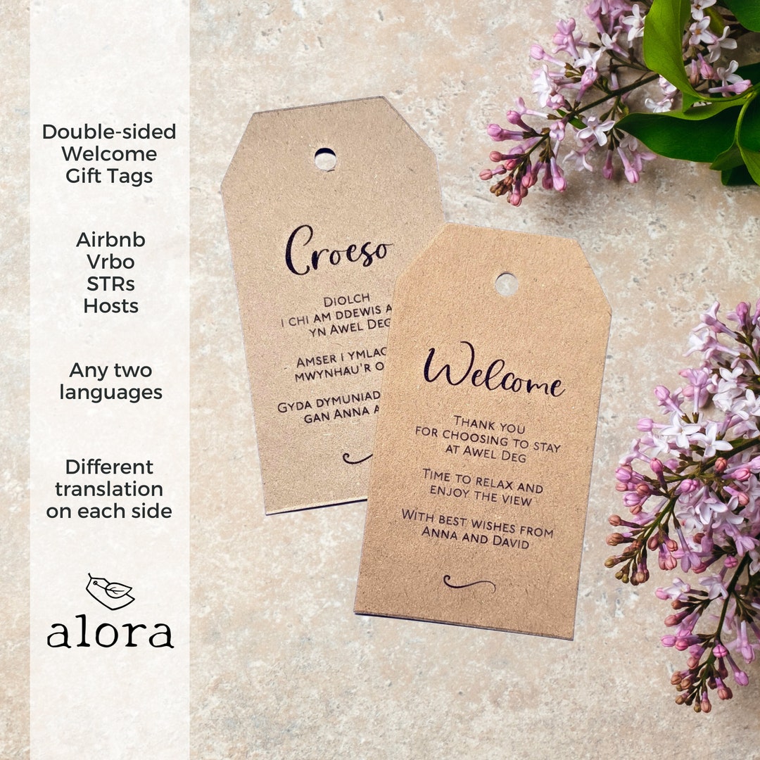 30 Double-sided Hospitality Welcome Gift Tags, Printed in Two Languages ...