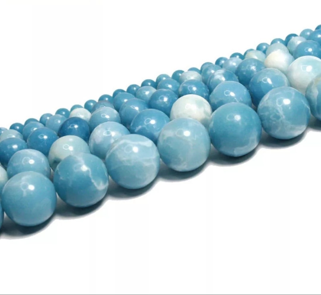 Natural Sky Blue China Larimar Round Loose Beadsround Smooth - Etsy
