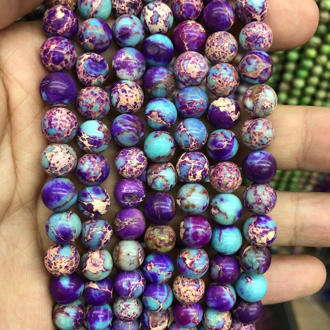 Natural Blue Purple Imperial Jasper Beads Sea Sediment Round | Etsy