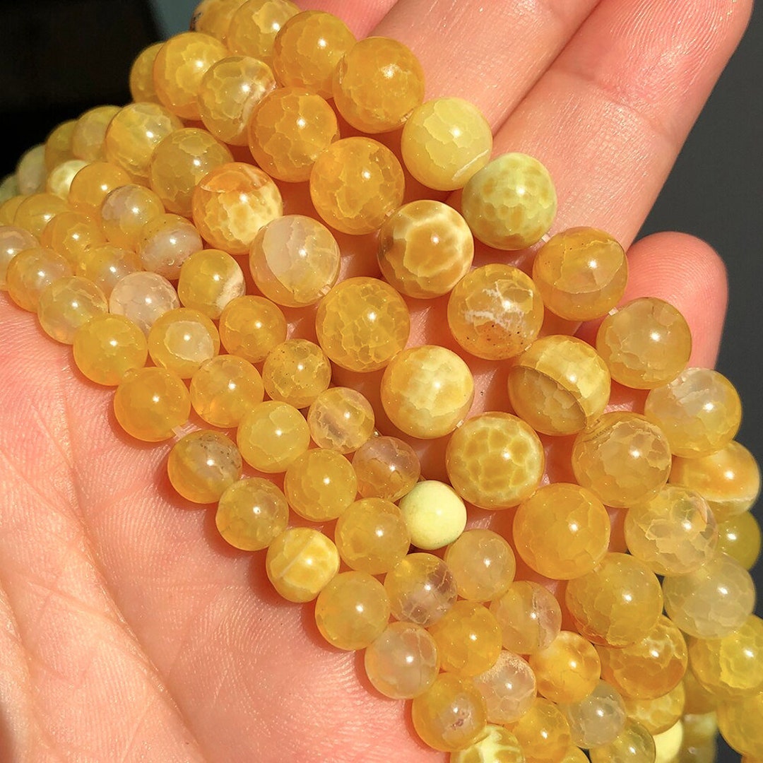 Natural Yellow Fire Dragon Veins Agates Round Loose Beads,round Smooth ...