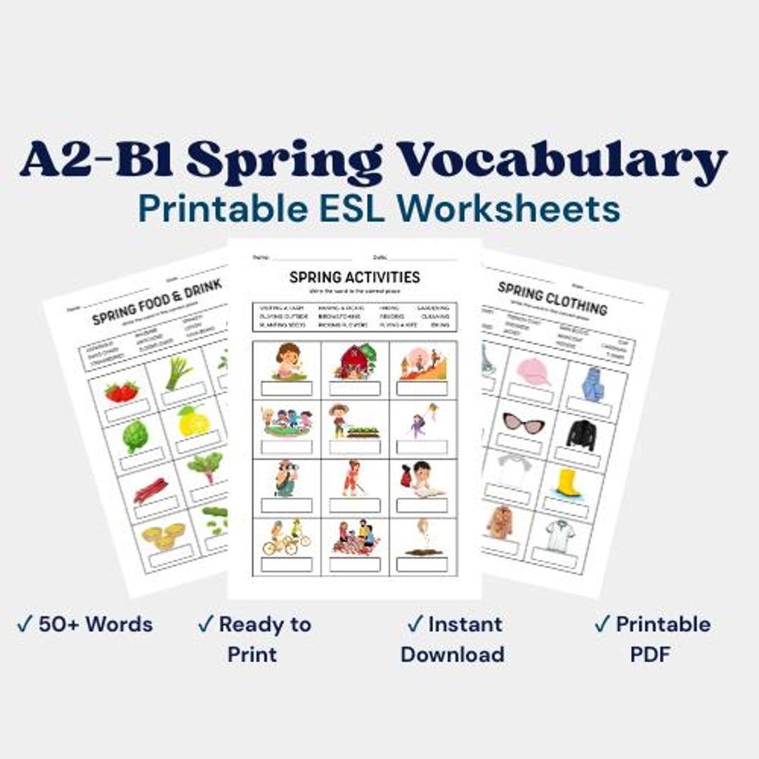 A2-B1 Spring Vocabulary Worksheets - Printable - Etsy