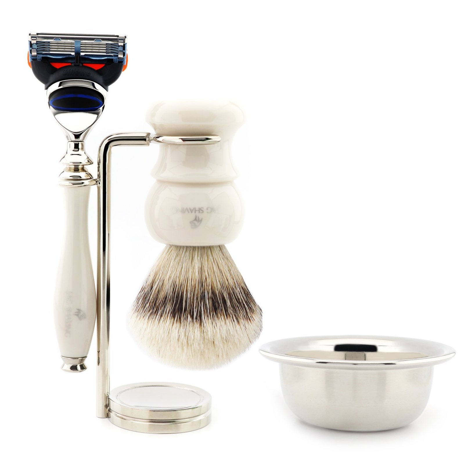 Ivory Color Shaving Set, 5 Edge Razor, Silver Tip Hair Shaving Brush ...