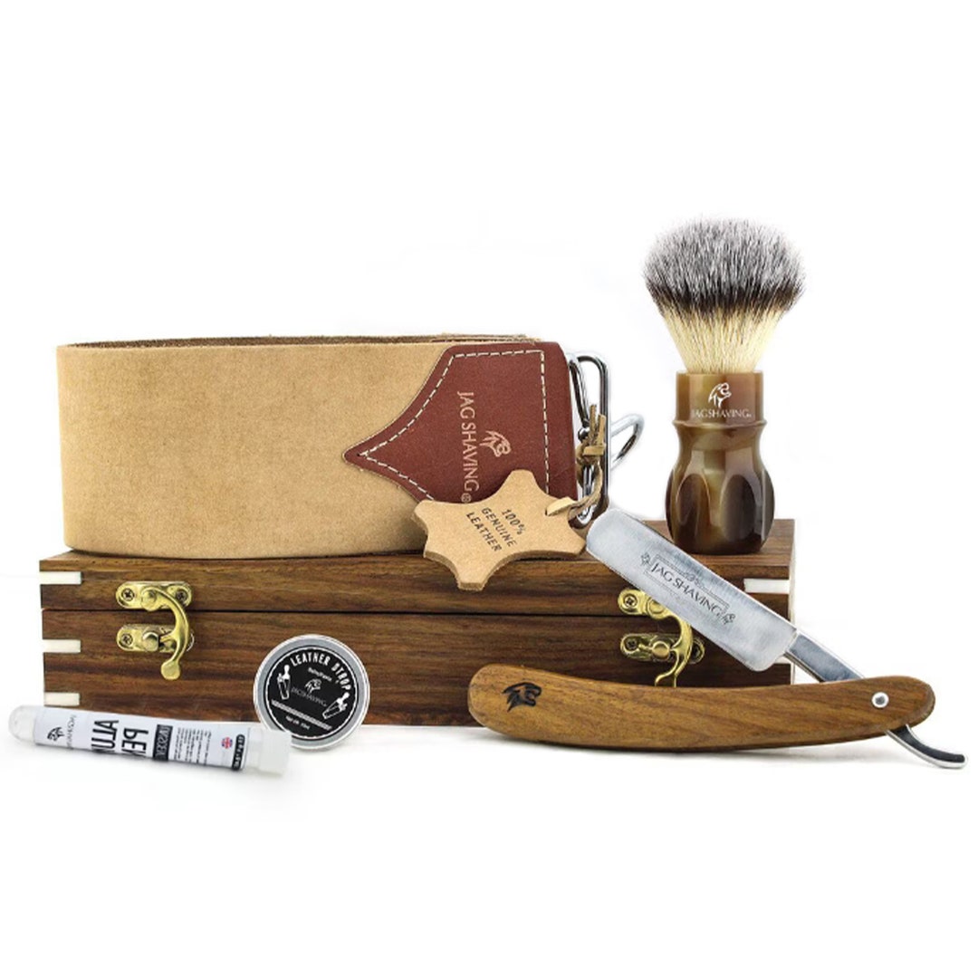 Hand Crafted Shaving Kit, Straight Cut Throat Razor, Synthetic Silver ...