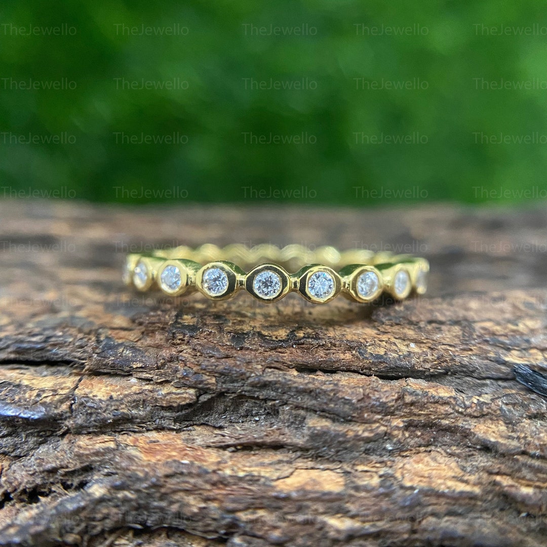 Round Solid Gold Bezel Wedding Band, Bezel Stacking Band ,bezel Wedding ...