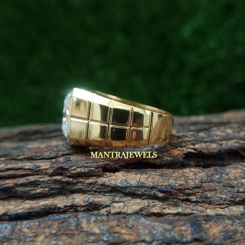 Brilliant Radiant Cut Moissanite Men's Ring Bezel Set - Etsy