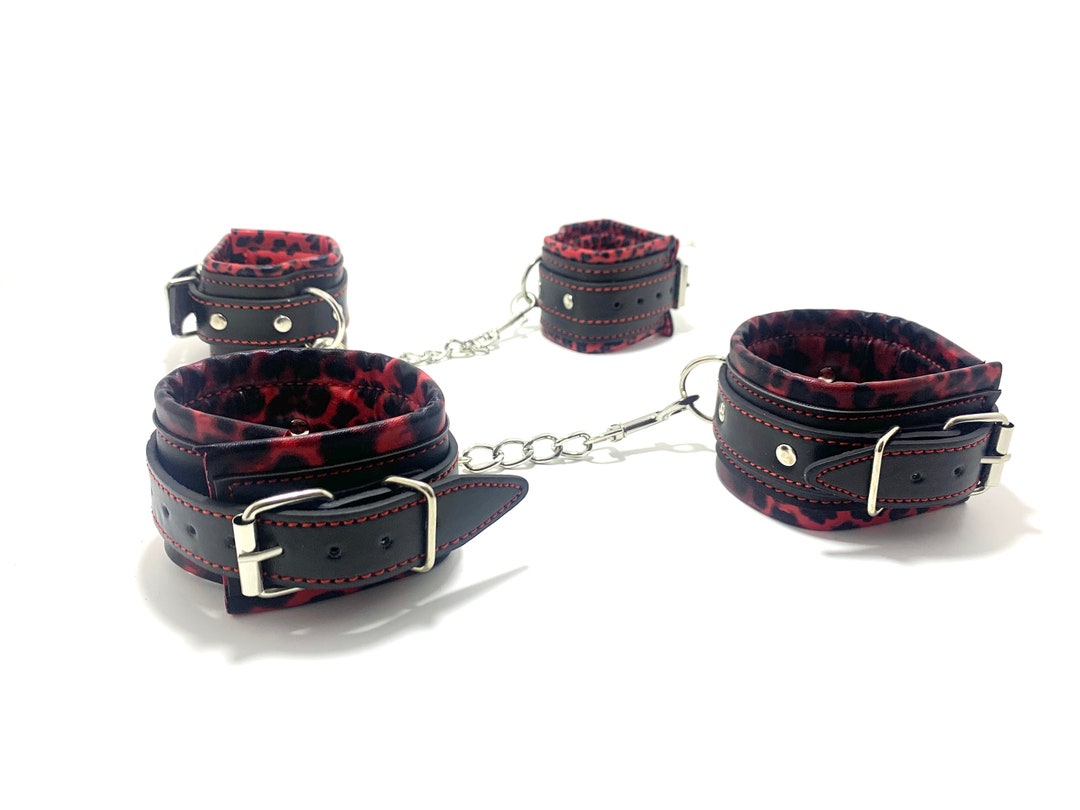 Unique Red Black Leopard Restraint Set, Leopard Bondage Handcuffs, Red ...