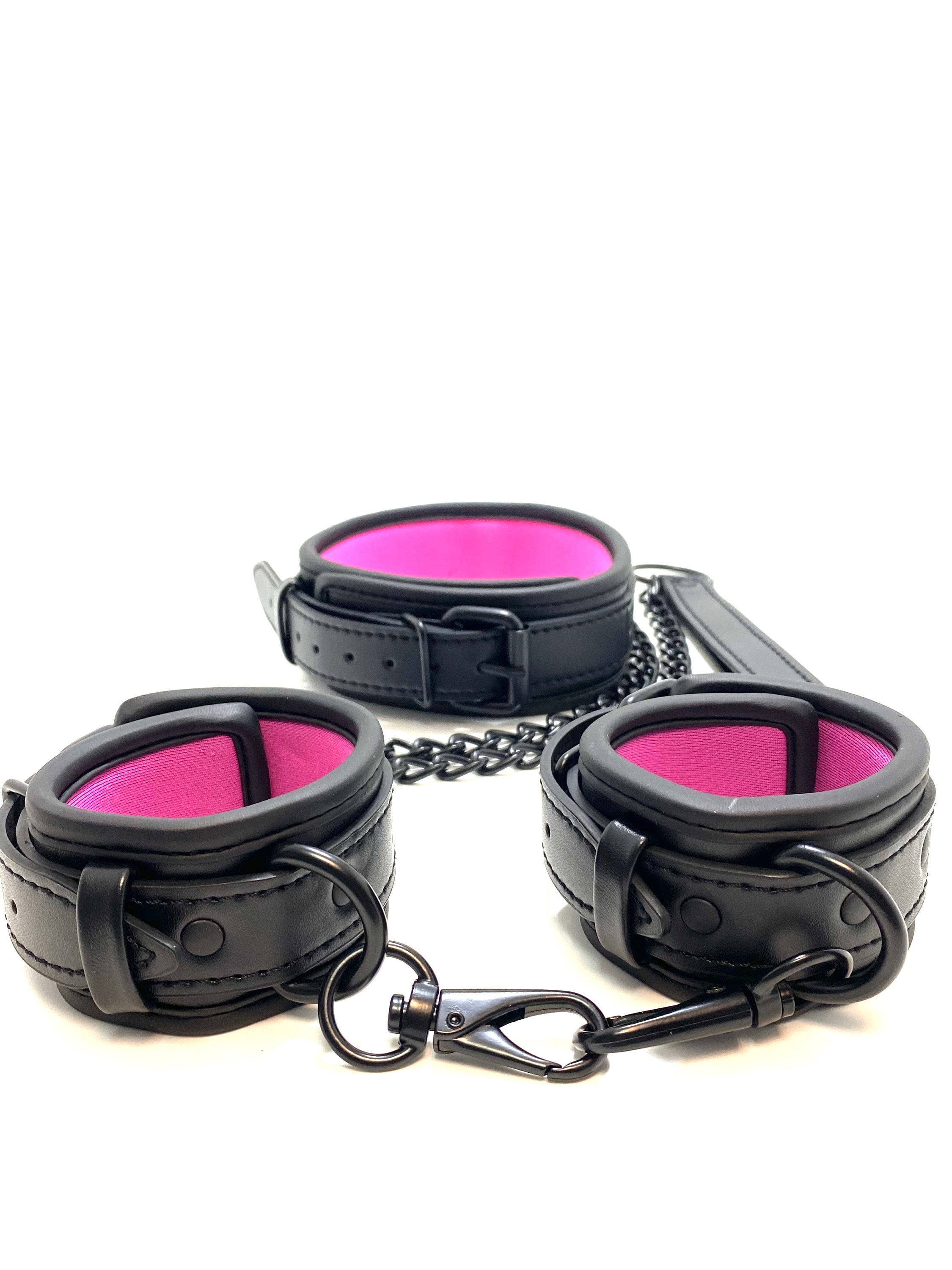 Black Pink Restraint Set Collar and Leash Purple Black | Etsy