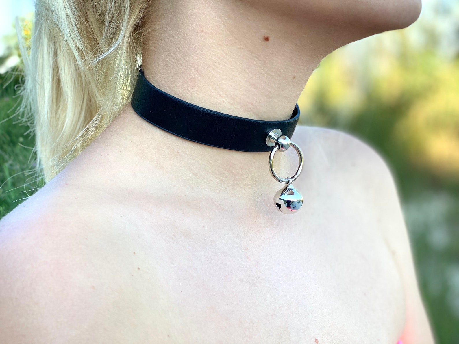 Leather Bell Choker, Neck Collar, Leather Accessories, Leather Black ...