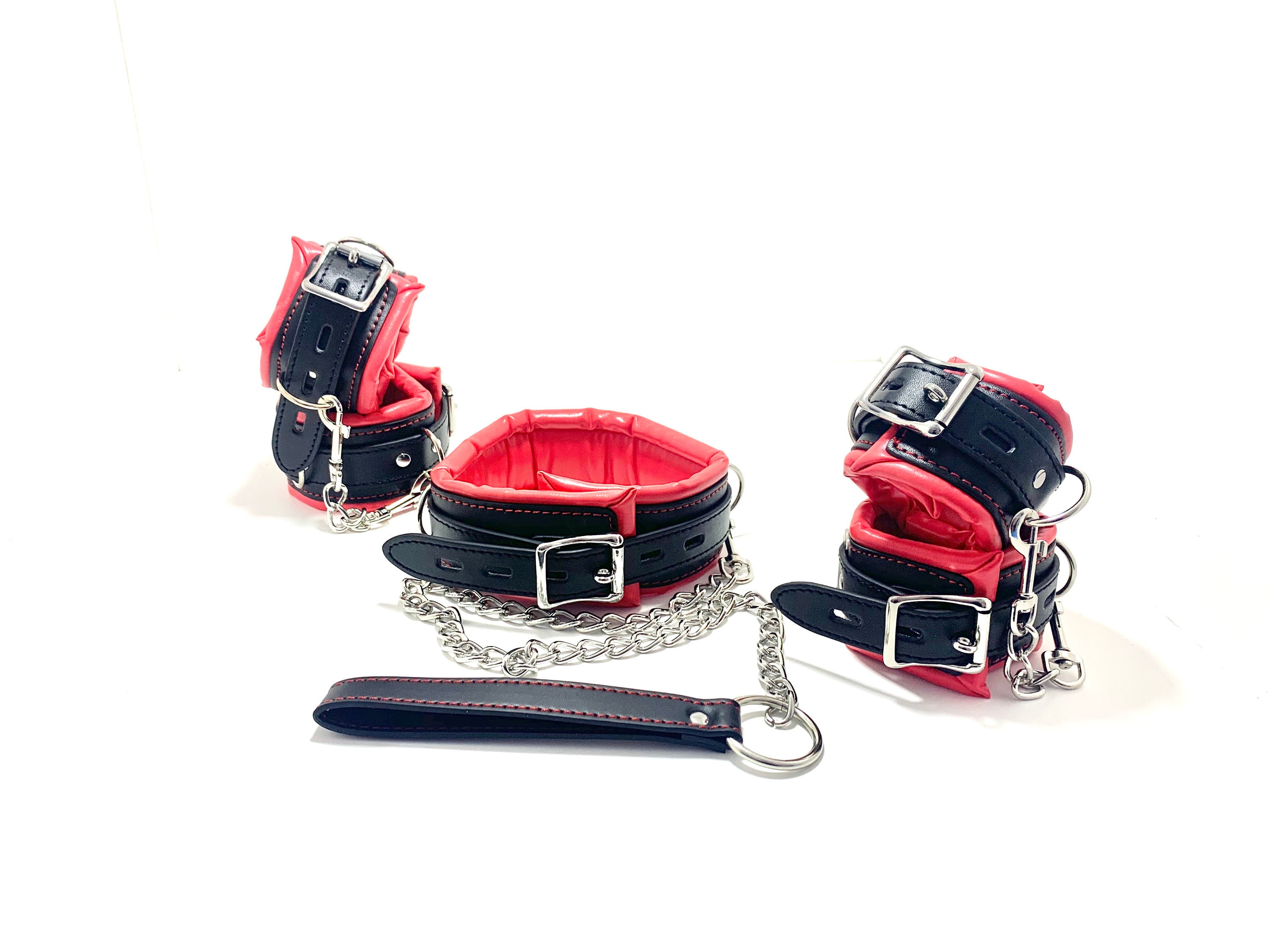 Luxury Handcuffs and Ankle Cuffs Set Collar and Leash Red - Etsy