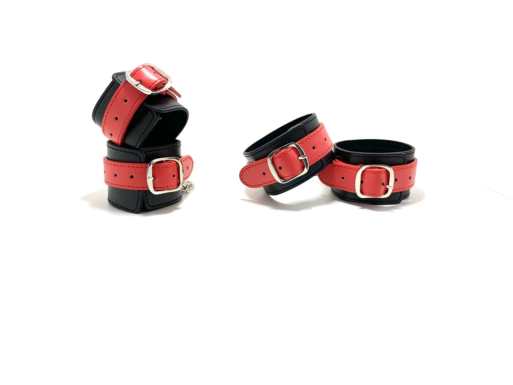 Red black restraint set BDSM gear set handcuffs and leg | Etsy