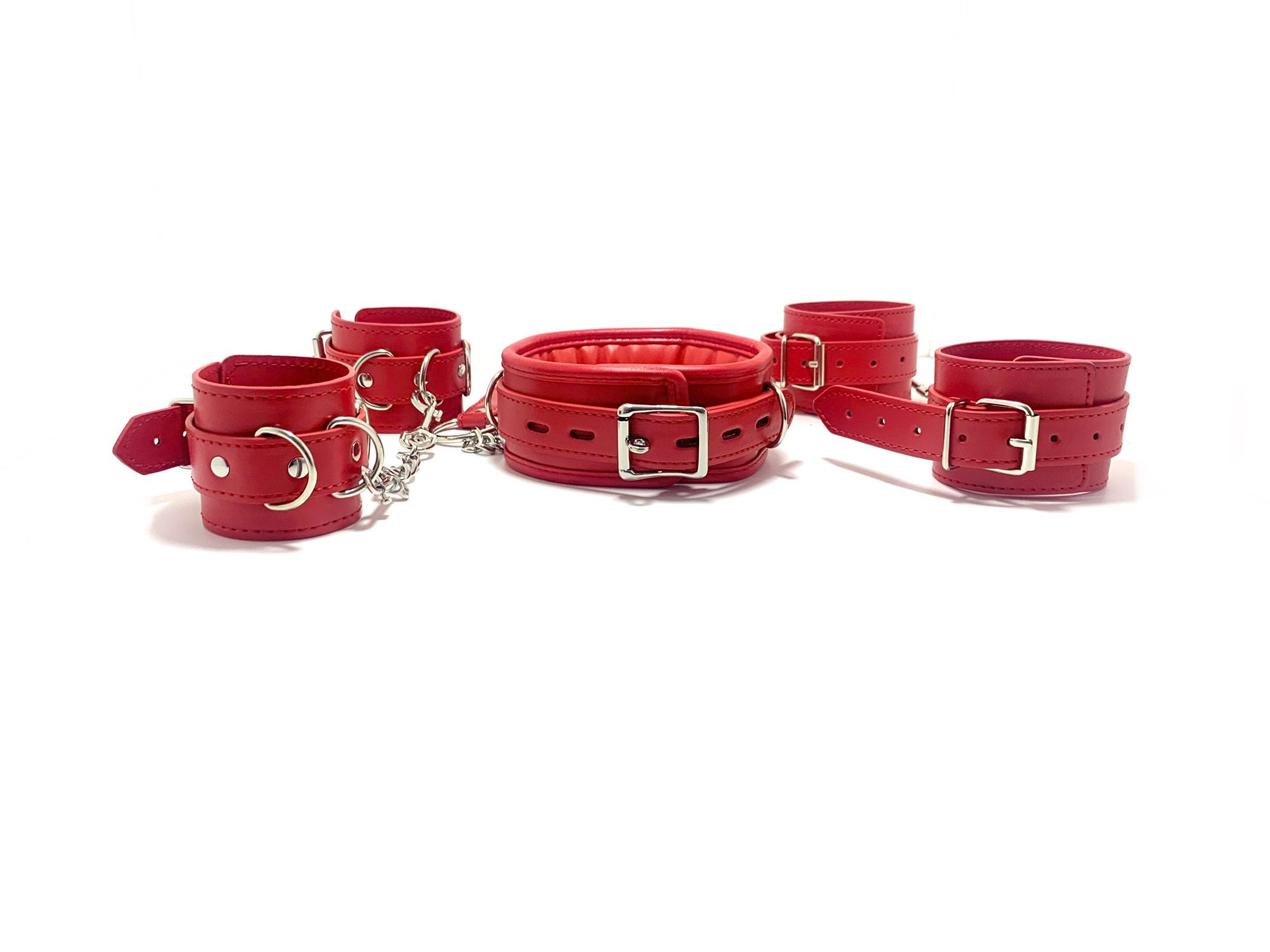Red Restraint Set BDSM Gear Set Handcuffs and Leg Cuffs - Etsy