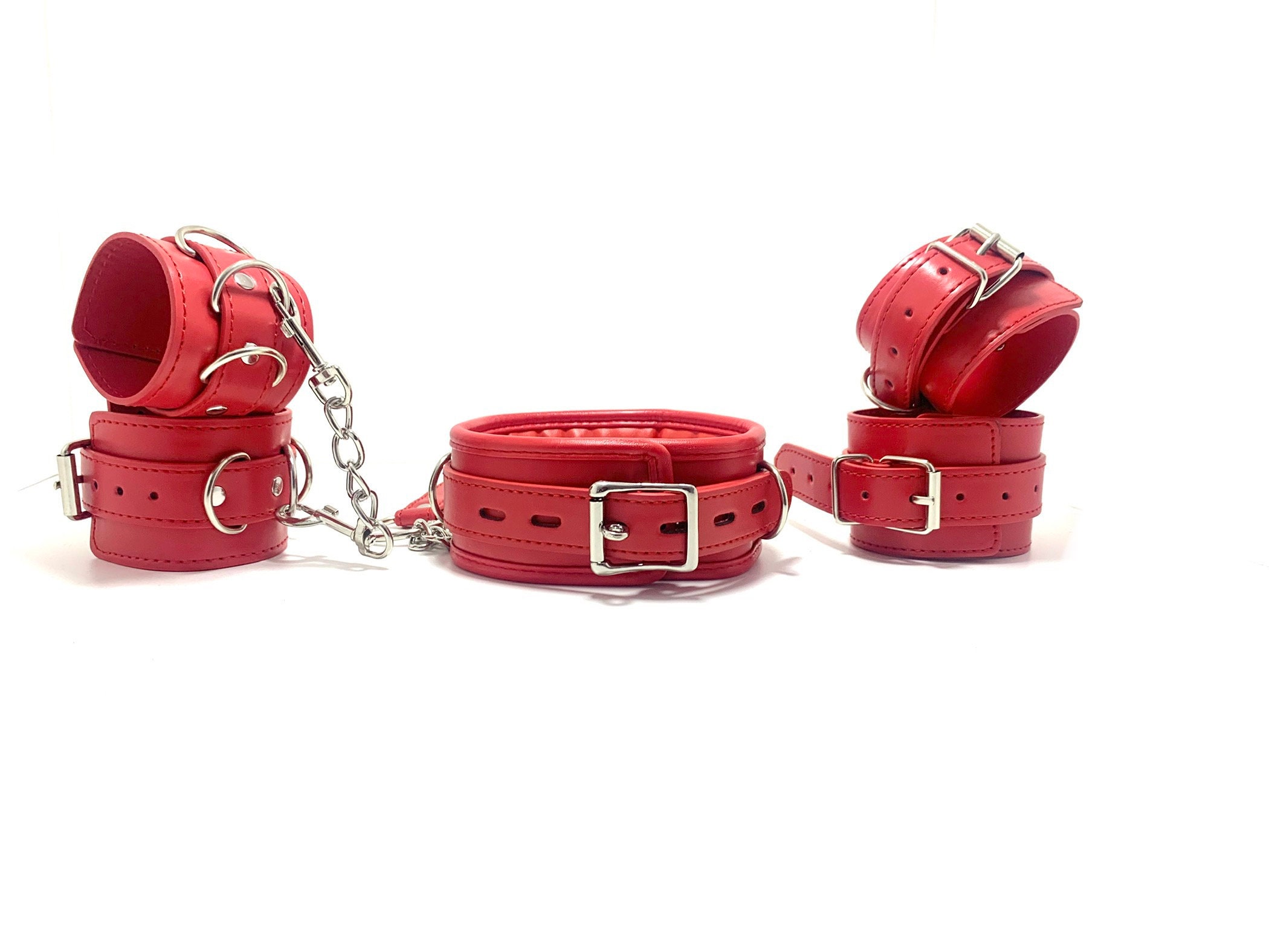 Red Restraint Set BDSM Gear Set Handcuffs and Leg Cuffs - Etsy