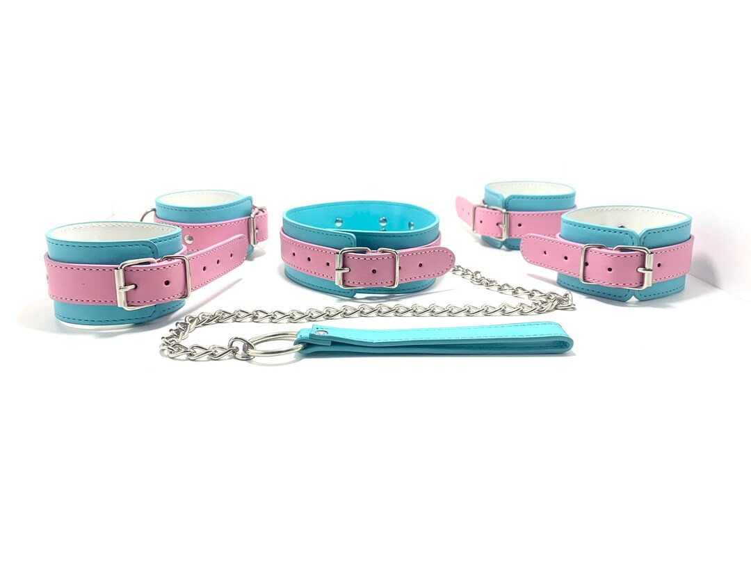 Turquoise Pink Restraint Set, BDSM Gear Set, Handcuffs and Leg Cuffs ...