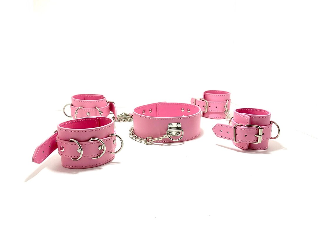 Pink Restraint Set, BDSM Gear Set, Handcuffs and Leg Cuffs, Collar and ...
