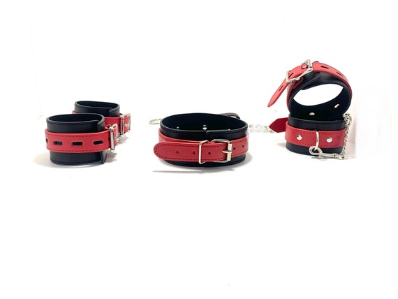 Red Black Restraint Set BDSM Gear Set Handcuffs and Leg | Etsy