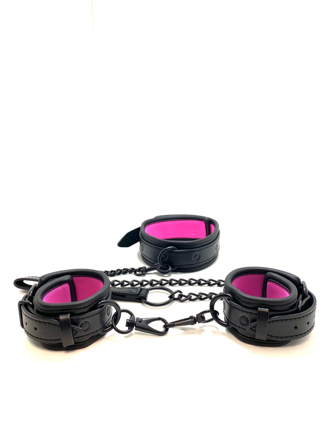 Black Pink Restraint Set, Collar and Leash, Purple Black Handcuffs ...
