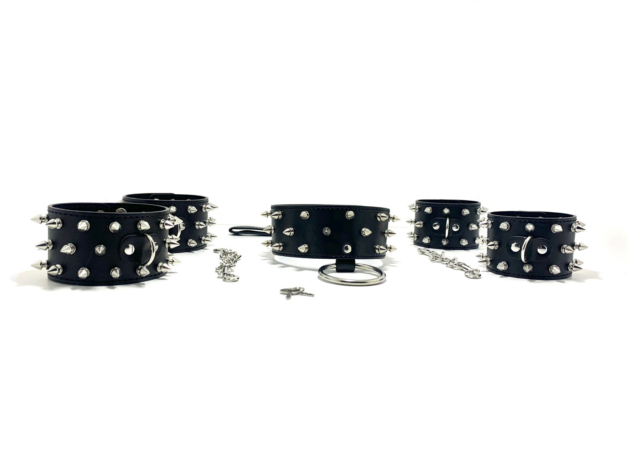 Amazing restraint set handcuffs with spikes collar with | Etsy