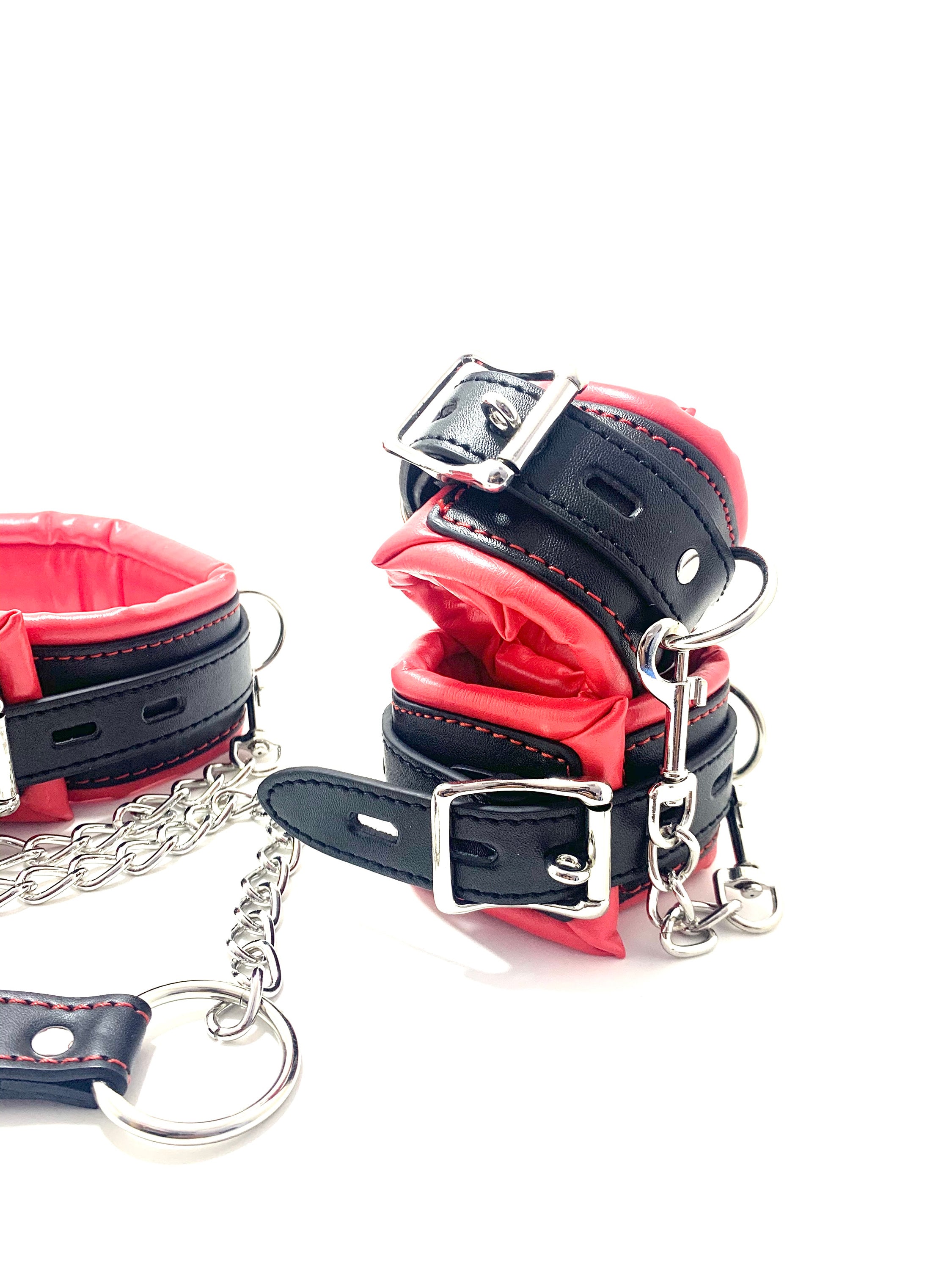 Luxury Handcuffs and Ankle Cuffs Set Collar and Leash Red | Etsy