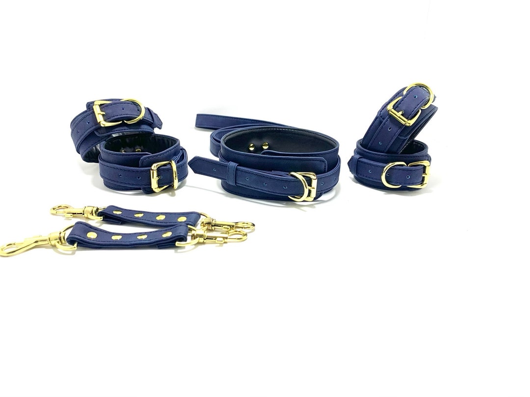 Unique Navy Blue Restraint Set, Suede Navy Blue BDSM Gear Set ...