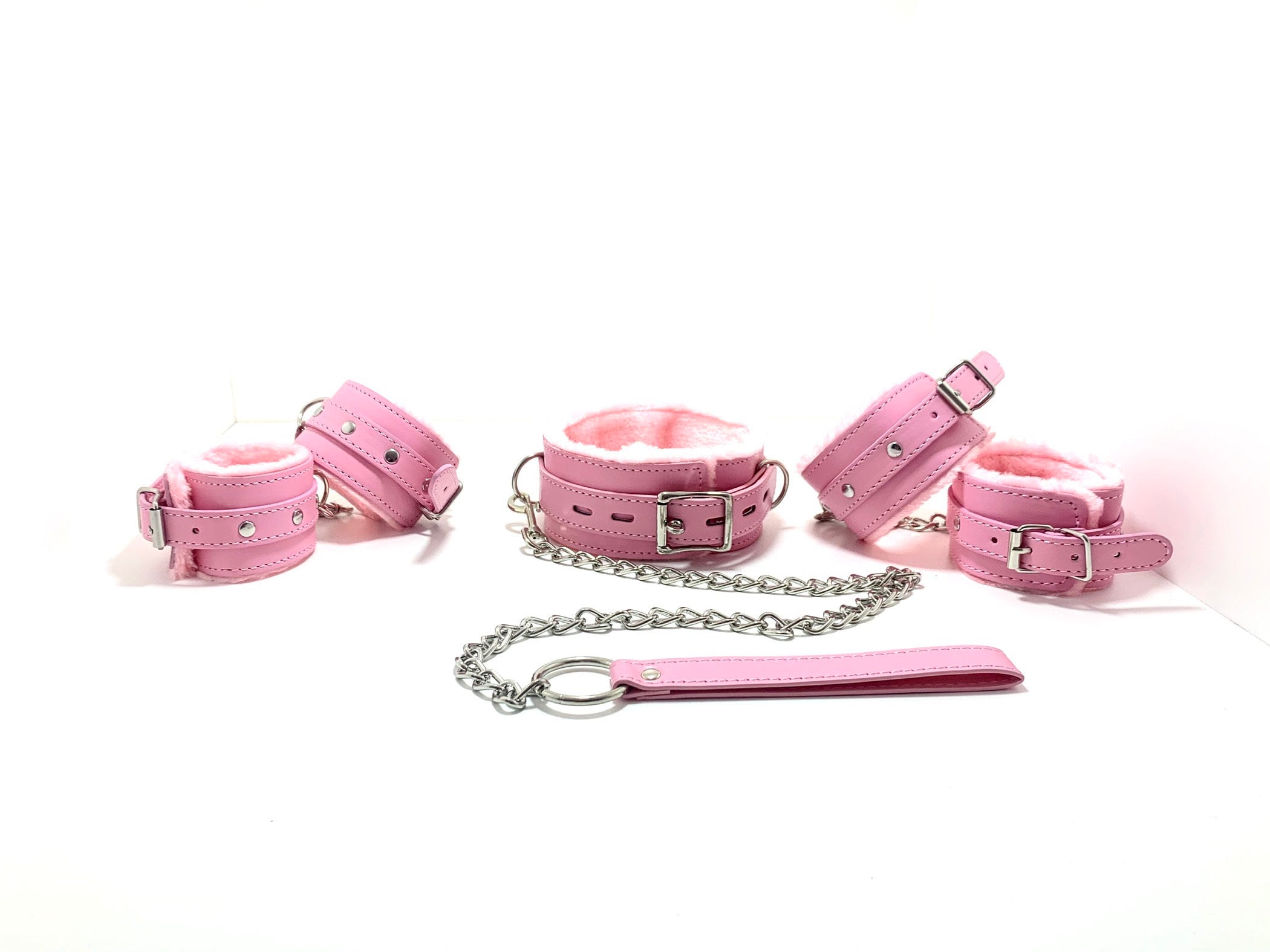 Pink Plush Restraint Set, Pink BDSM Gear Set, Handcuffs and Leg Cuffs ...