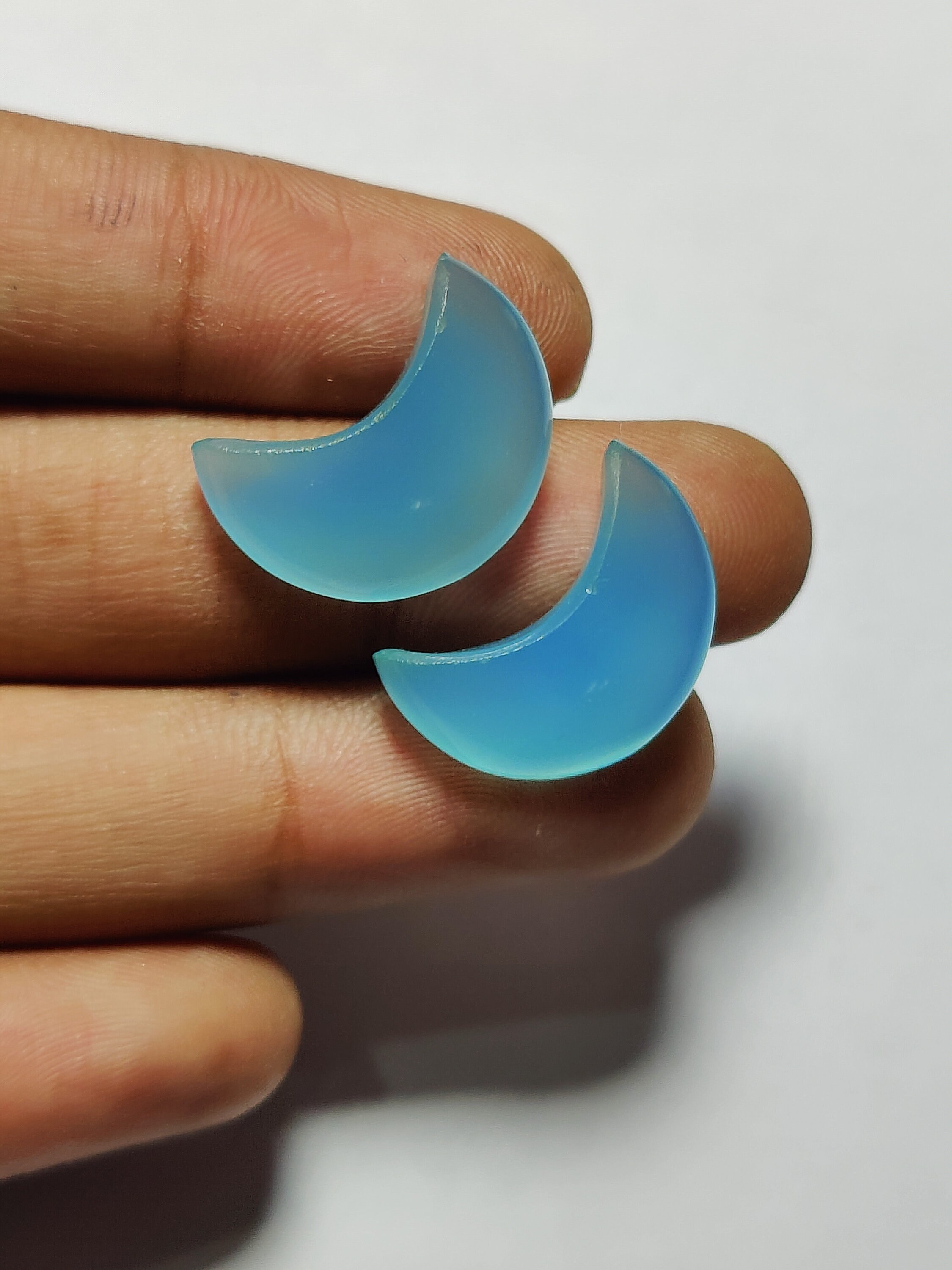 Amazing Sky Blue Calci Gemstone 2 Piece Lot Moon Shape - Etsy