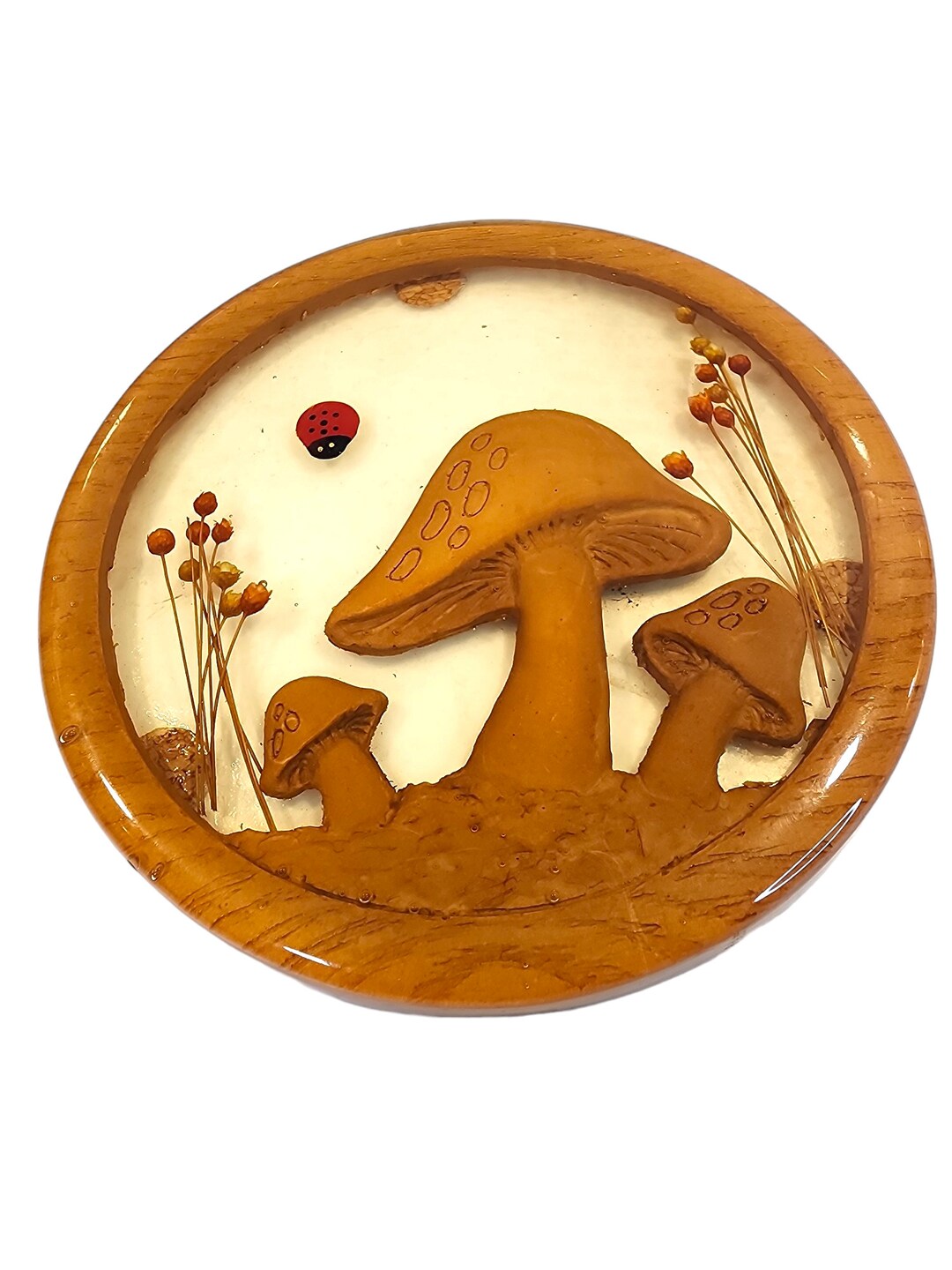 Vintage Gamut Designs Trivet Mushroom, Dried Flowers and Lady Bug Boho ...