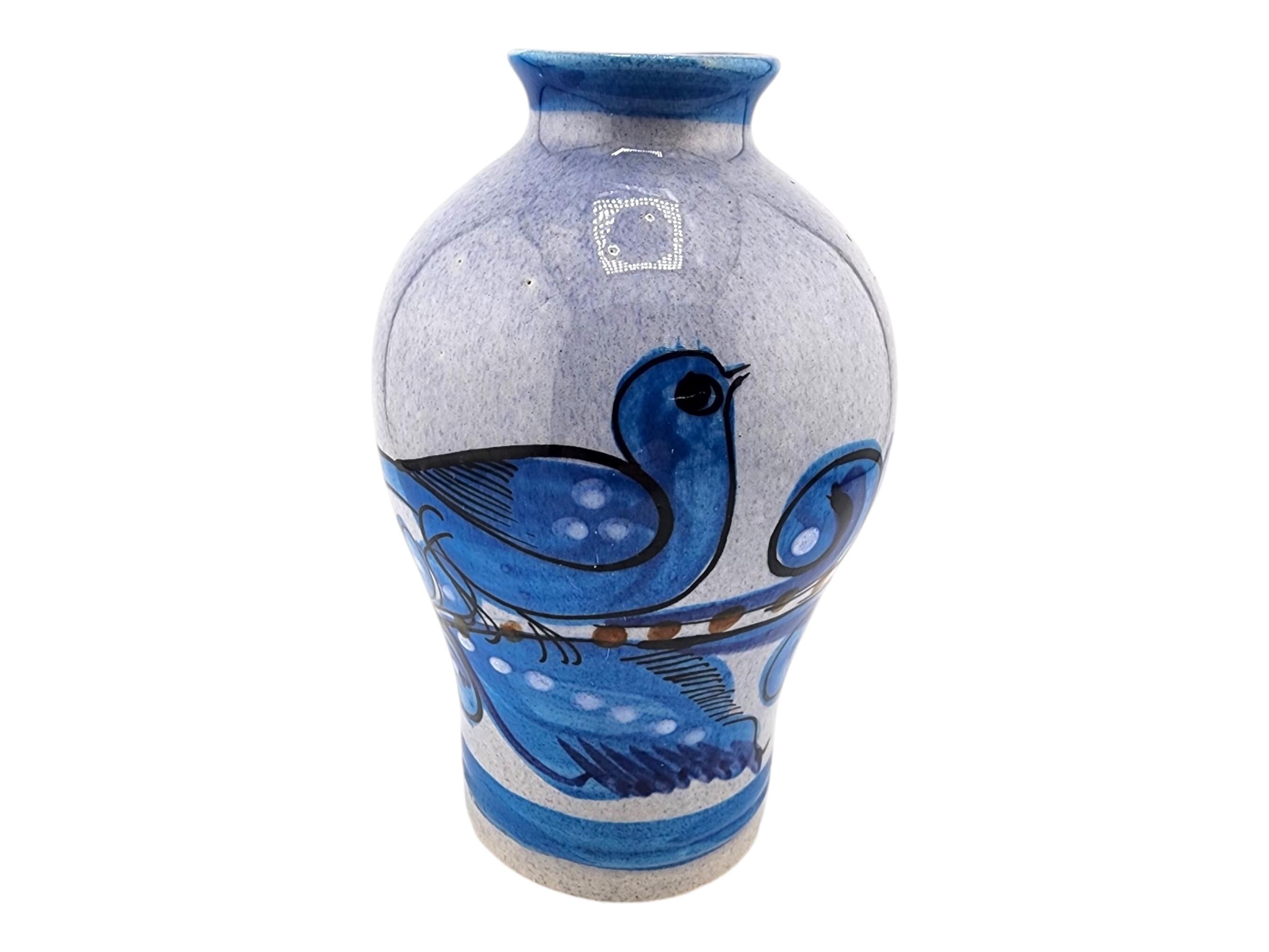 Blue Bird Motif Pottery Vase Folk Art Blue Birds - Etsy