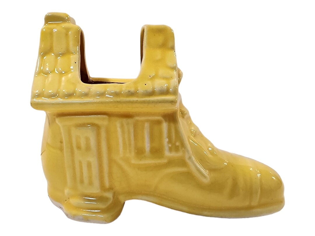 Vintage Old Lady That Lived in a Shoe Planter, Indoor Planter, Yellow ...