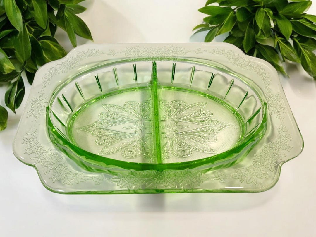 Jeannette Green Uranium, Adam Pattern, Divided Relish Dish Green ...